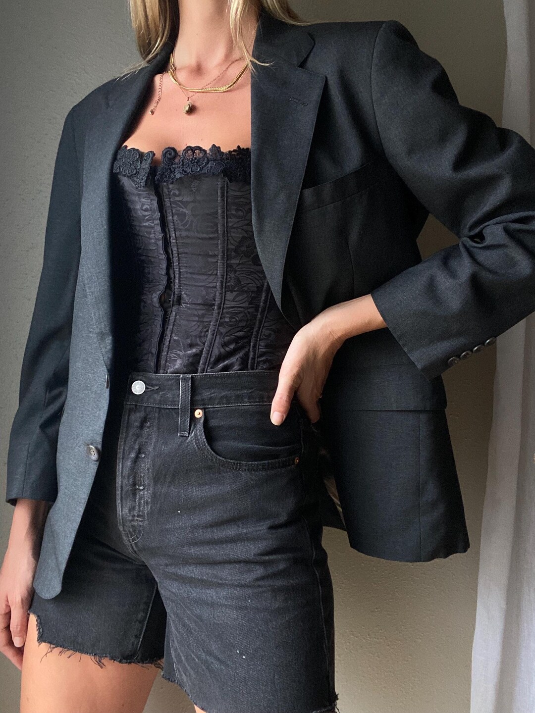 Vintage Oversized Dark Grey Chaps by Ralph Lauren Wool Blazer Made in ...