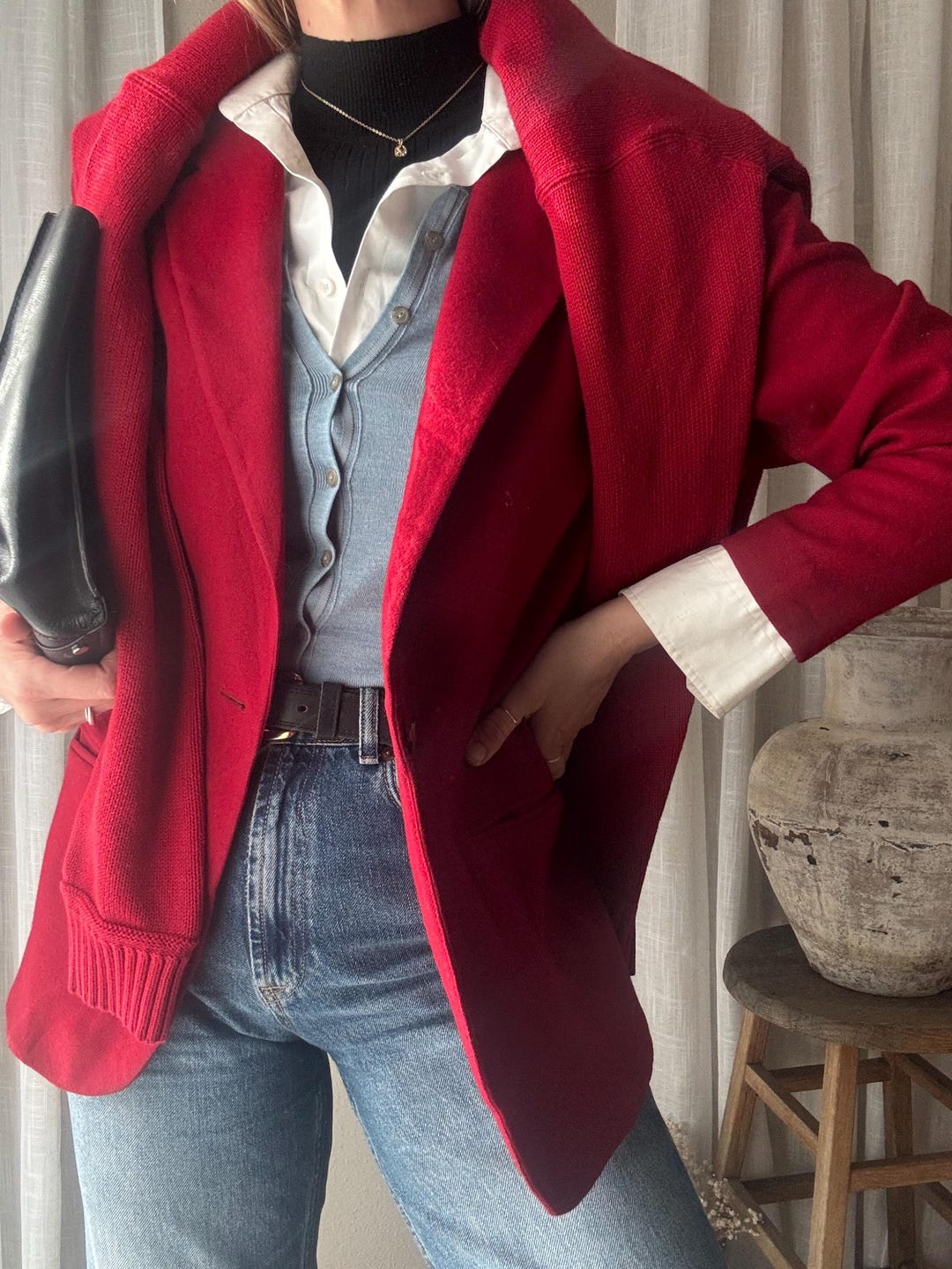 Vintage Pure Wool Dark Red Oversized Blazer Structured Shoulders - Etsy