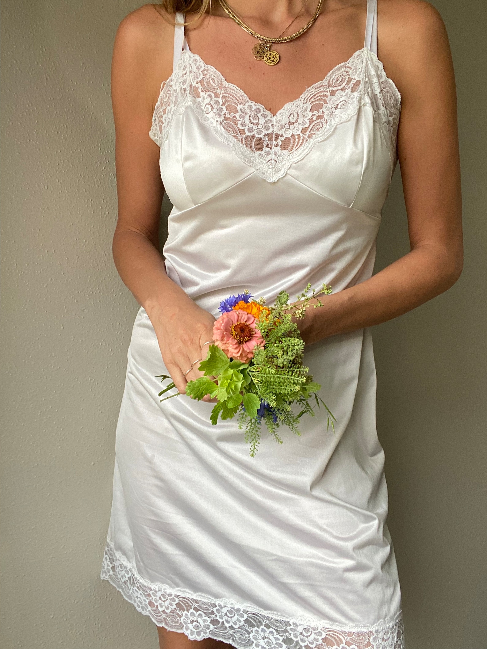 Vintage White Satin Slip Dress Lace Trim Detail Bridal Made in - Etsy