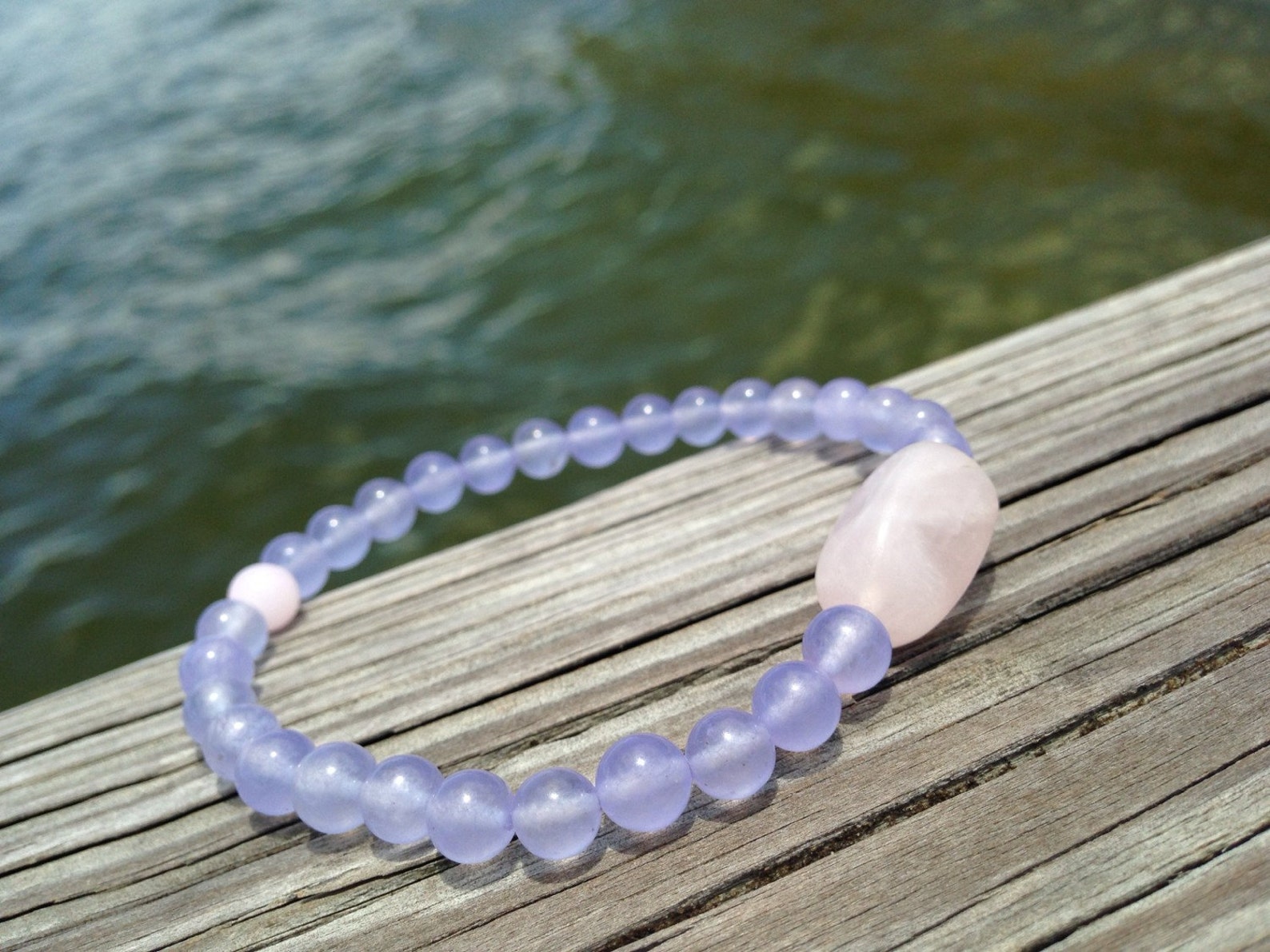 Genuine Pale Purple Quartzite and Pink Quartz Nugget Bracelet. Unique ...