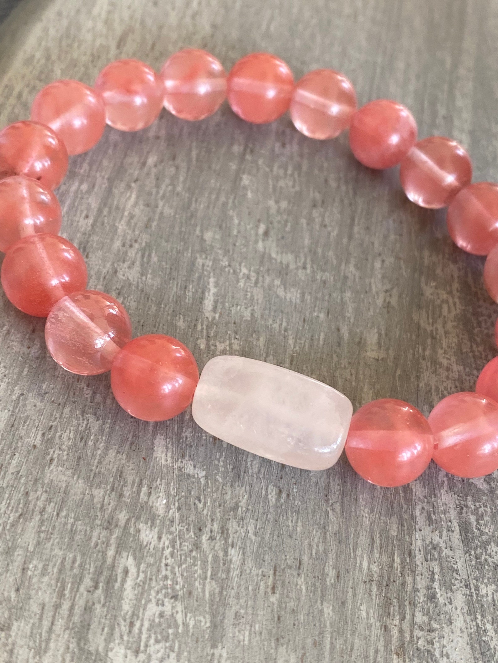 Genuine Rose Quartz Stretch Beaded Bracelet. 10 Mm Beads. Quartz Nugget ...