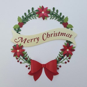 Poinsettia Holly Wreath Layered Papercutting Paper Craft DIY Cut Your ...