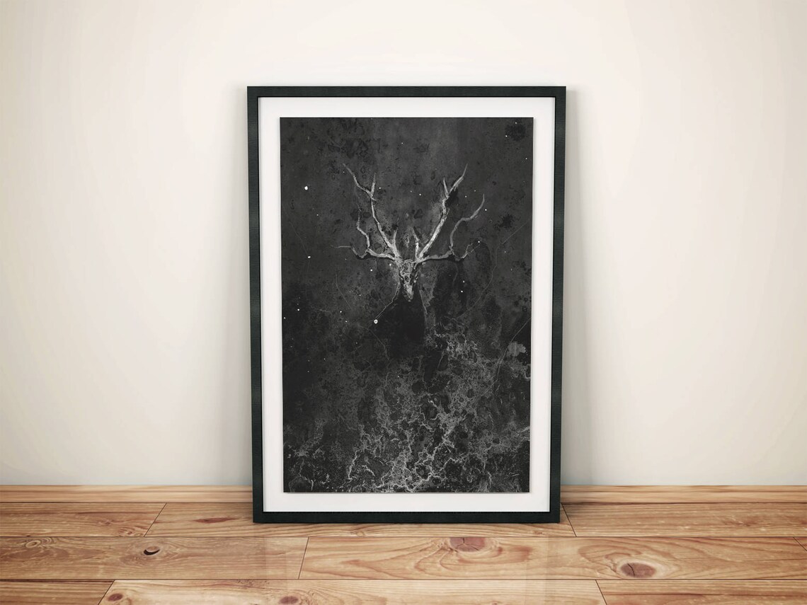 Buck, Buck Head, Animal Art Print, Deer Art, Black and White Animal Art ...