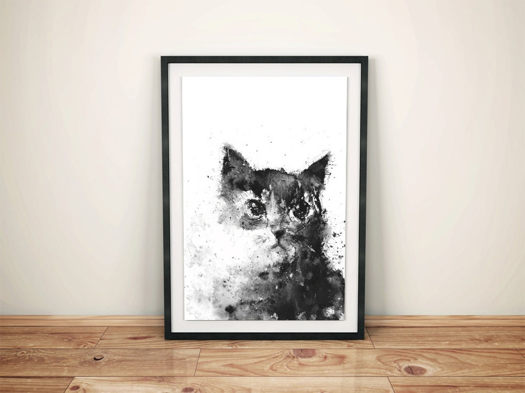 Cat Print Cat Art Black Cat Black and White Print Black - Etsy