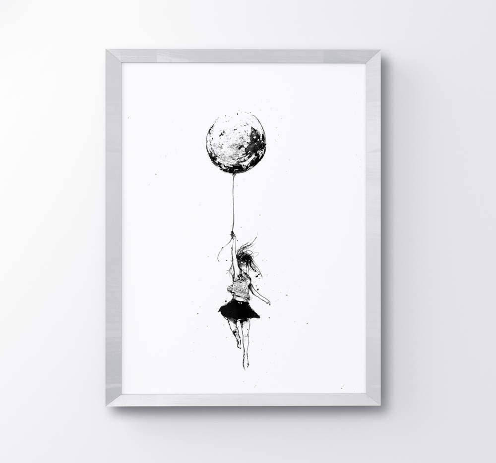 Balloon Girl Minimalist Ink Art Girls Wall Art Art Decor - Etsy Australia
