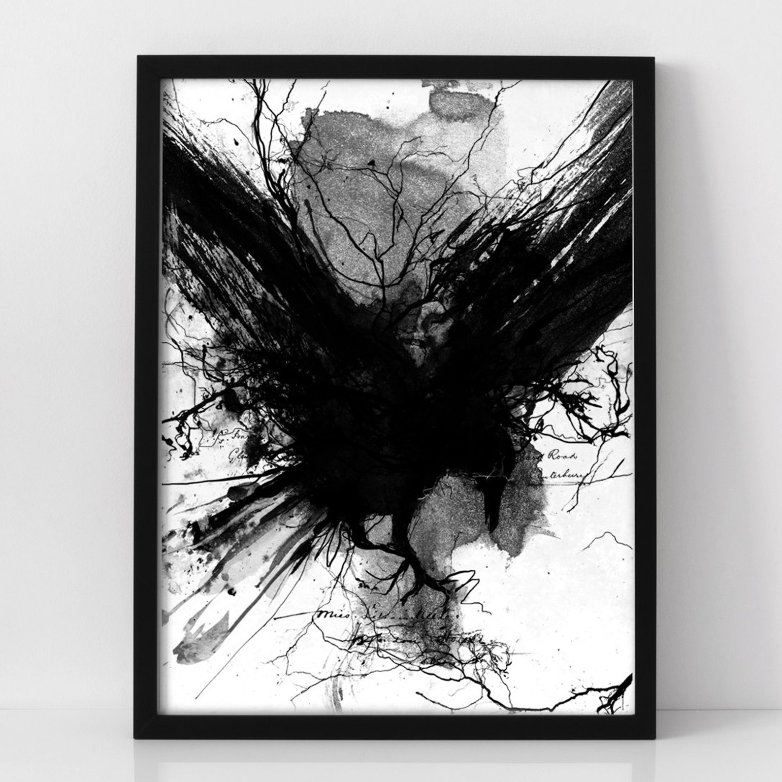 Black Raven Black and White Raven Art Print Raven Poster - Etsy