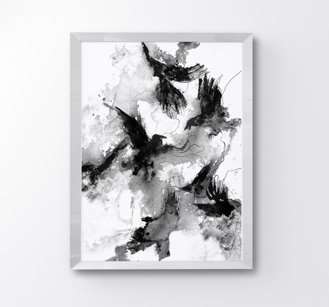 Ravens, Black and White Print, Ink Drawing, Bird Poster, Crow Print ...