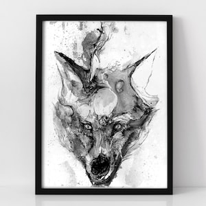 Fox Flow, Black and White Art, Ink Drawing, Animal Art, Ink Splatter ...
