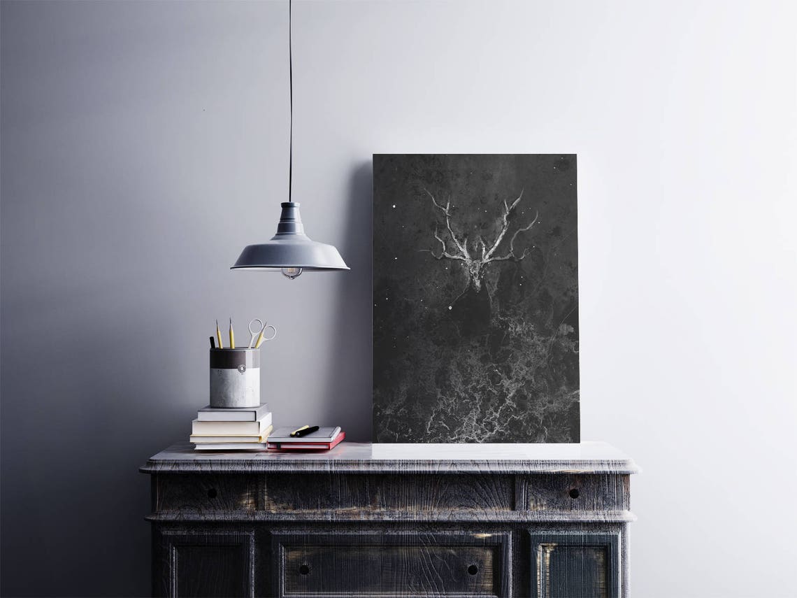Buck, Buck Head, Animal Art Print, Deer Art, Black and White Animal Art ...