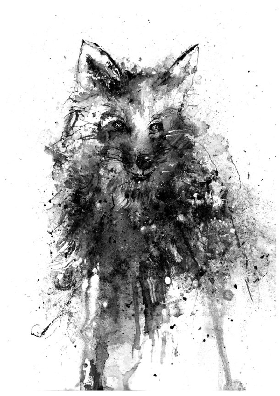 Black Fox Black and White Art Ink Drawing Animal Art Ink - Etsy