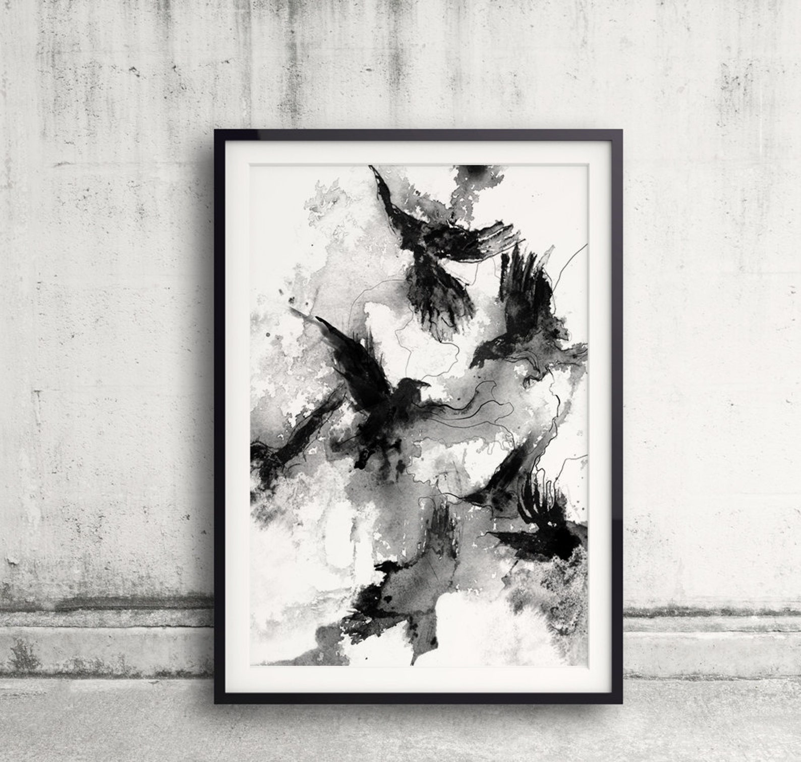 Ravens, Black and White Print, Ink Drawing, Bird Poster, Crow Print ...