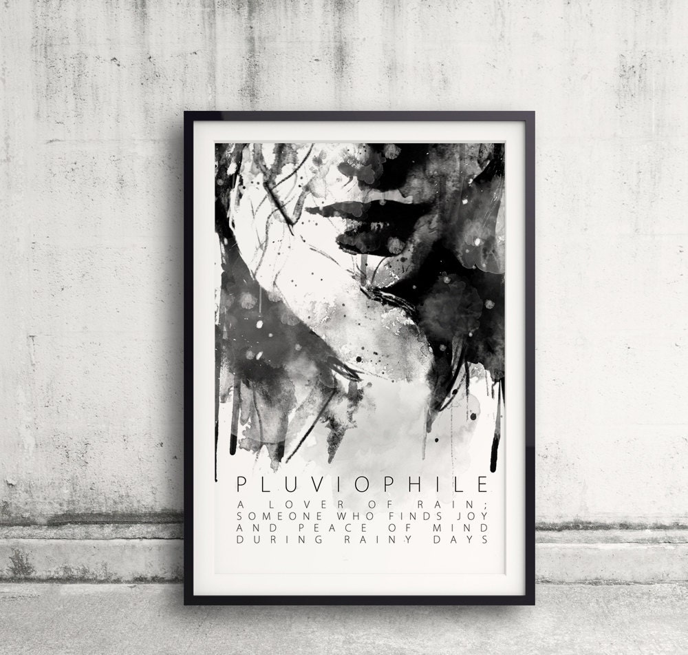 Pluviophile a lover of rain Black And White Art Word | Etsy