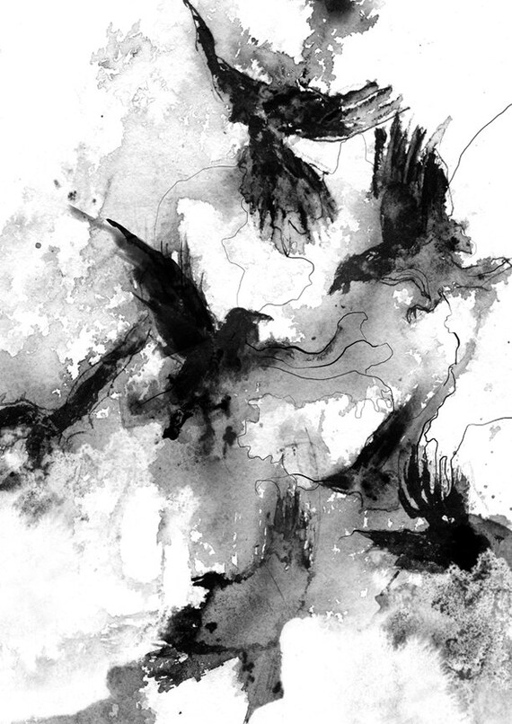Raven decor Animal Art Crow Print Art Print Ink Art Sad Bird Raven ...