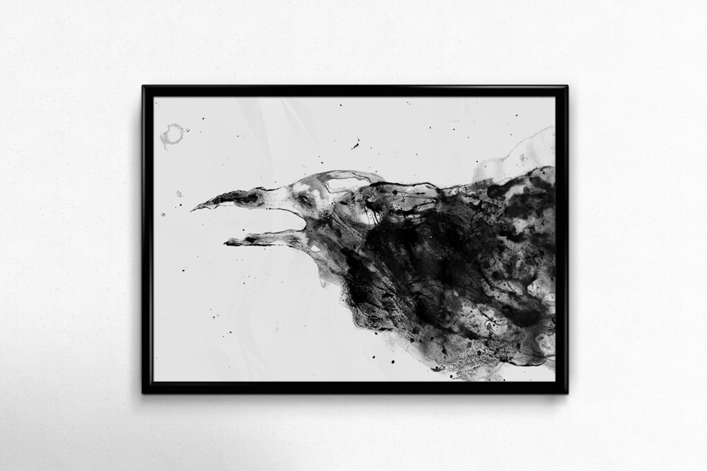 Sad Bird Black And White Crow Art Print Bird Poster Crow | Etsy