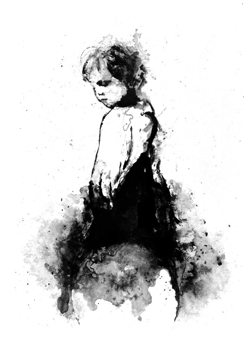 For You Pen & Ink Art Sad Little Girl Black and White Art - Etsy