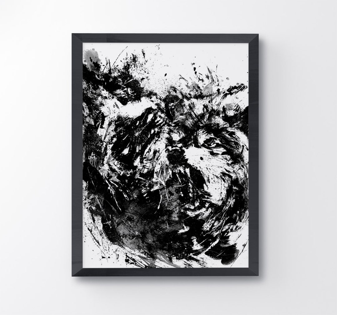 Wolf Dance, Fighting Wolves, Black and White, Art Print, Wild Life ...