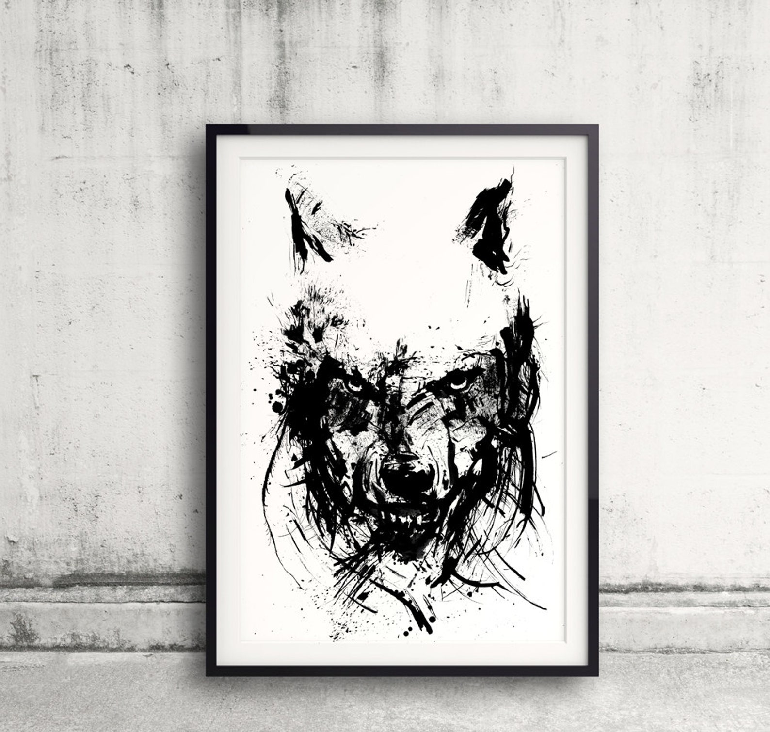 Angry Wolf Black and White Art Ink Drawing Animal Art Ink - Etsy