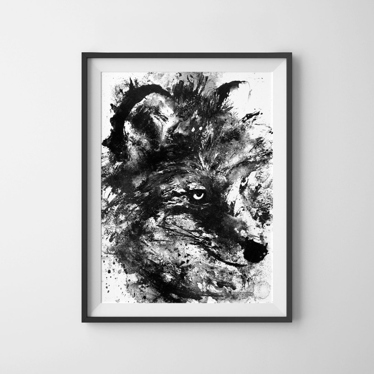 Wild Art Messy Animal Ink Art Home Decor Animal Art Wolf | Etsy