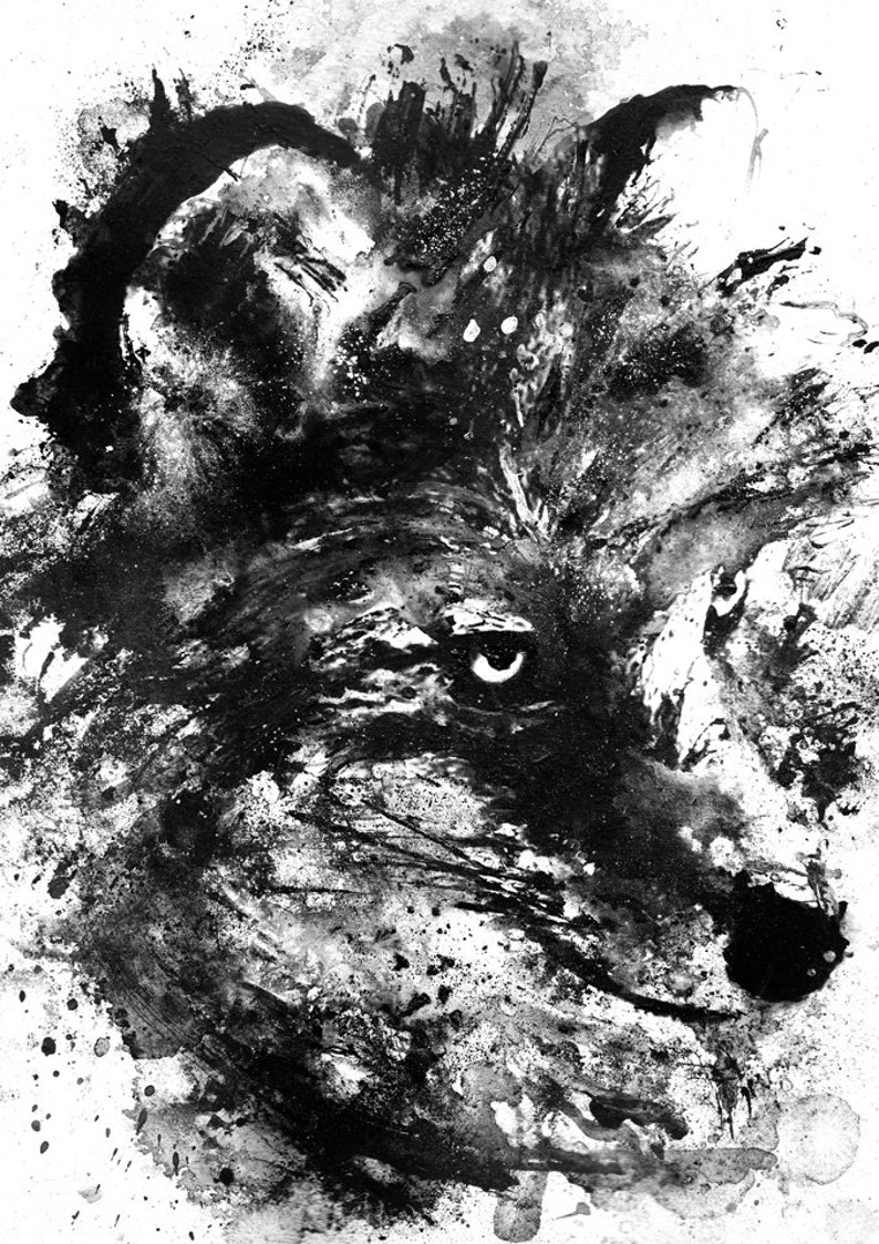 Wild Art Messy Animal Ink Art Home Decor Animal Art Wolf - Etsy