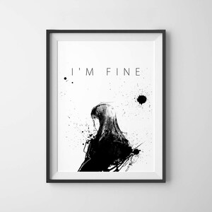 Fine, Minimalist Art, Girls Wall Art, Art Decor, Sad Art, Black and ...