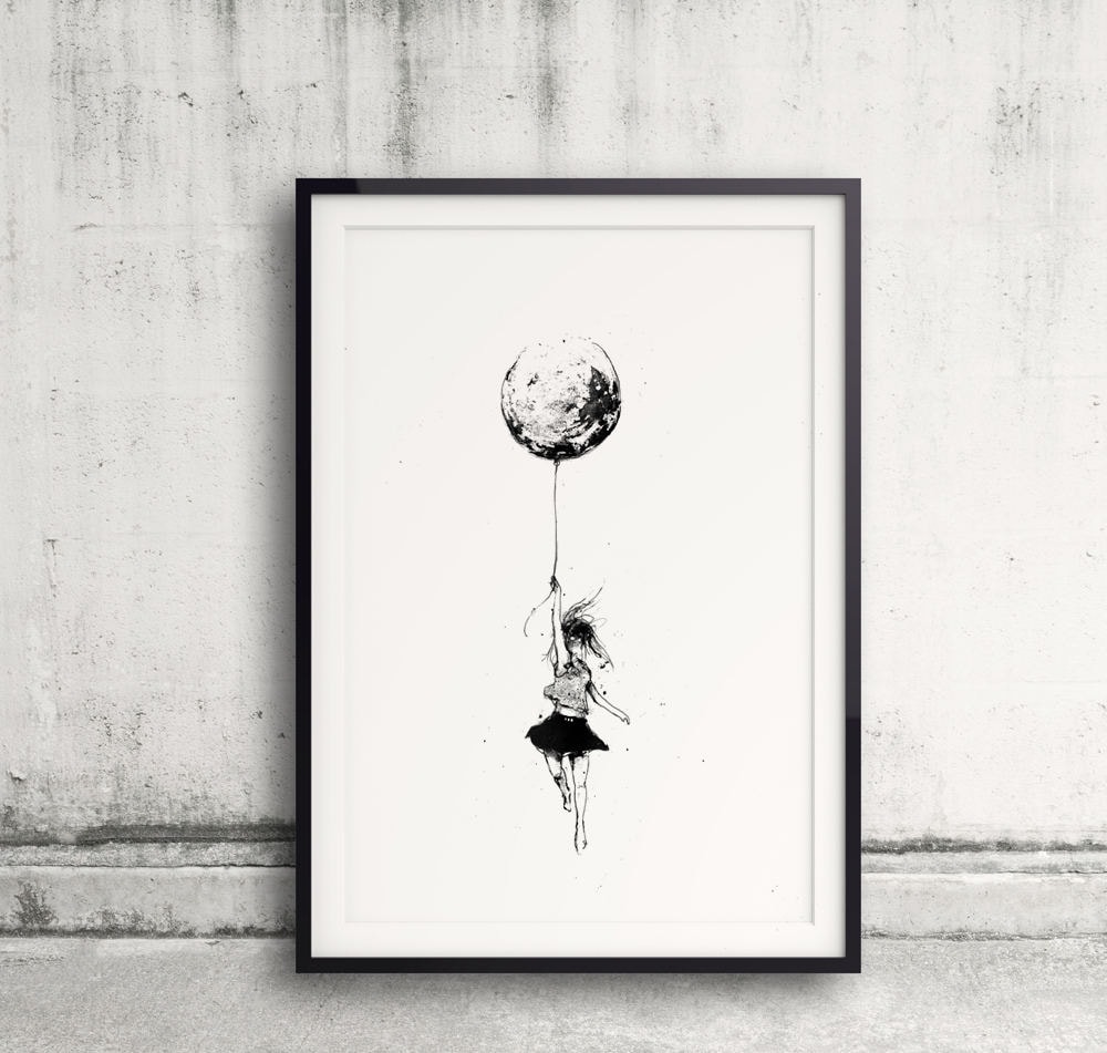 Balloon Girl Minimalist Ink Art Girls Wall Art Art Decor - Etsy Australia