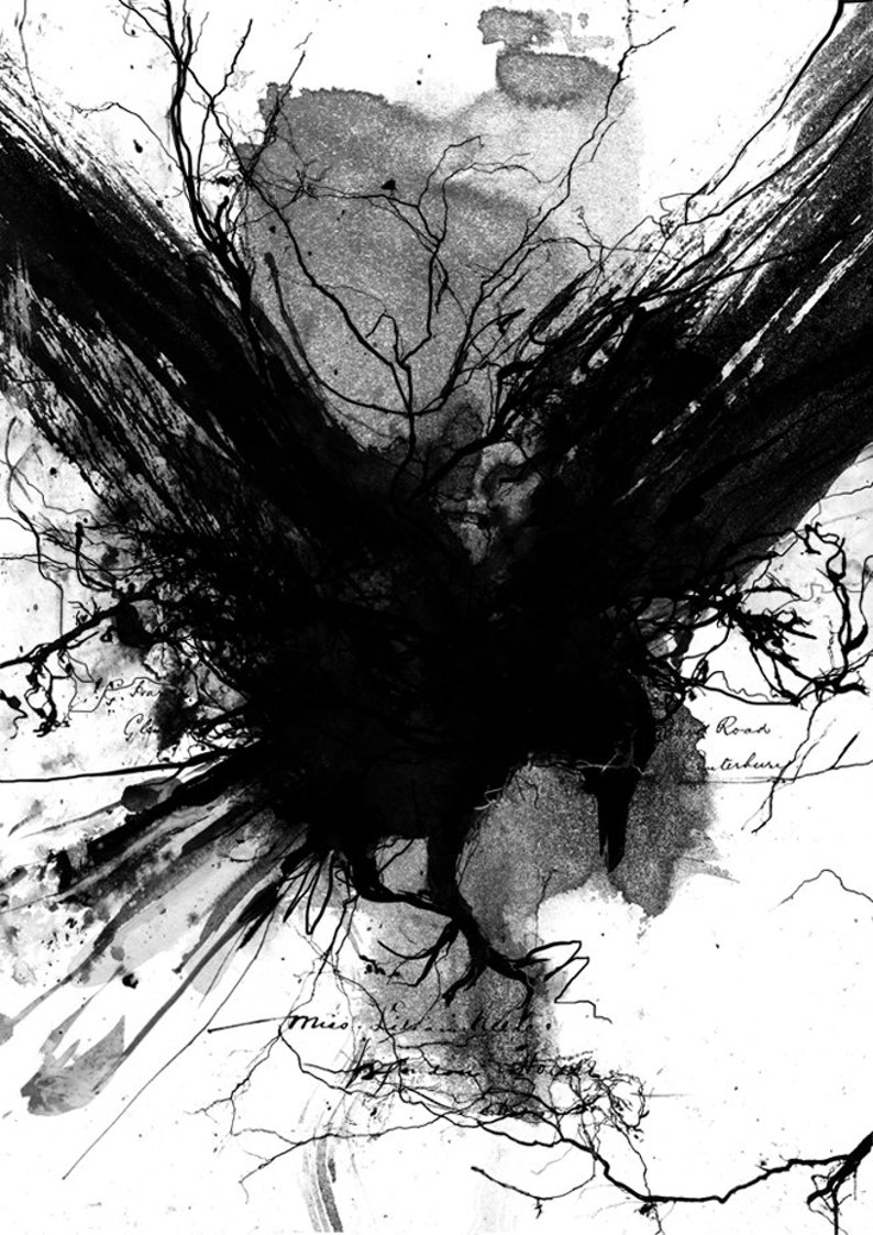 Black Raven Black and White Raven Art Print Raven Poster - Etsy
