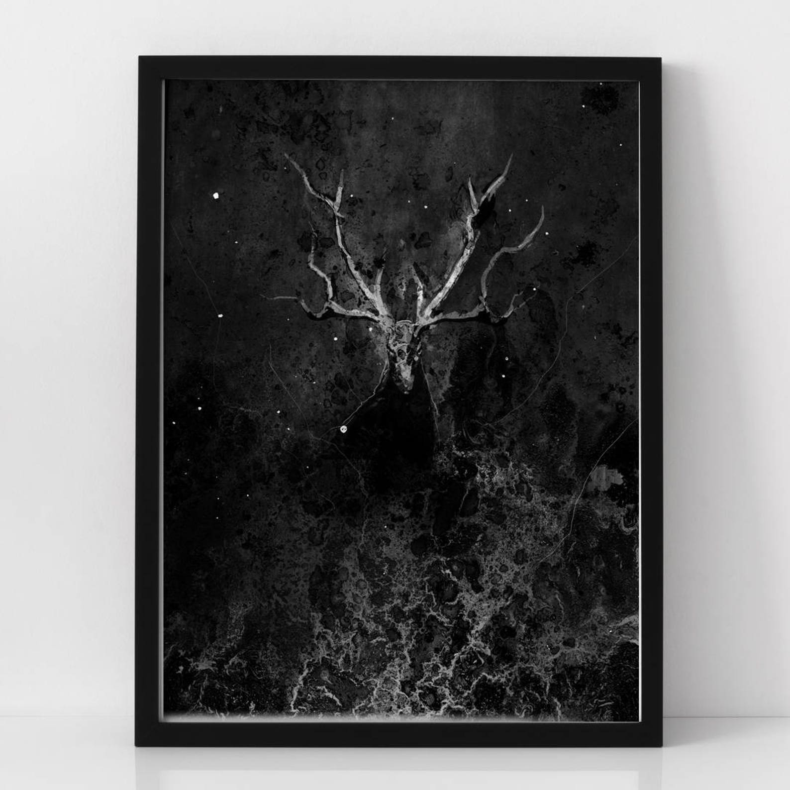 Buck, Buck Head, Animal Art Print, Deer Art, Black and White Animal Art ...