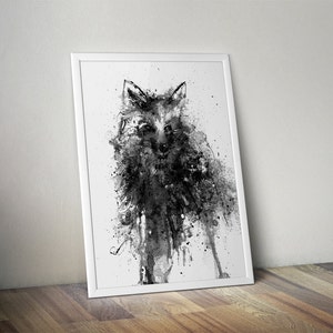 Black Fox, Black and White Art, Ink Drawing, Animal Art, Ink Splatter ...