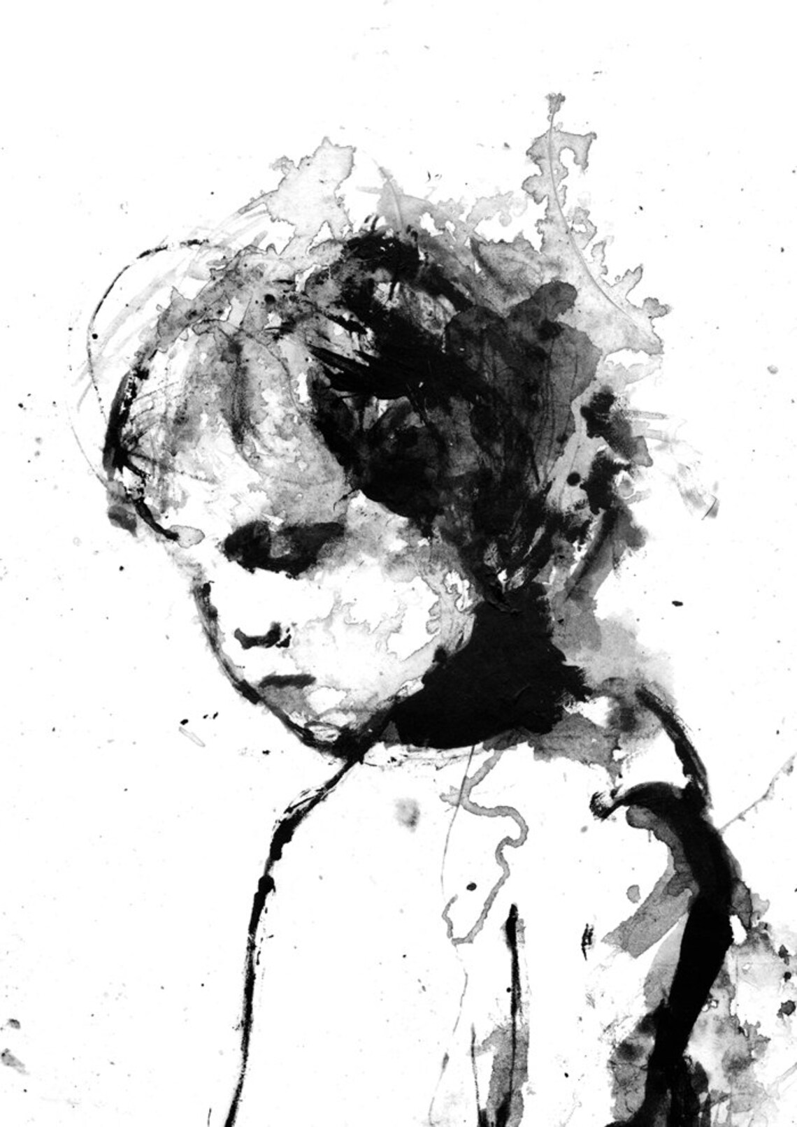 For You Pen & Ink Art Sad Little Girl Black and White Art | Etsy