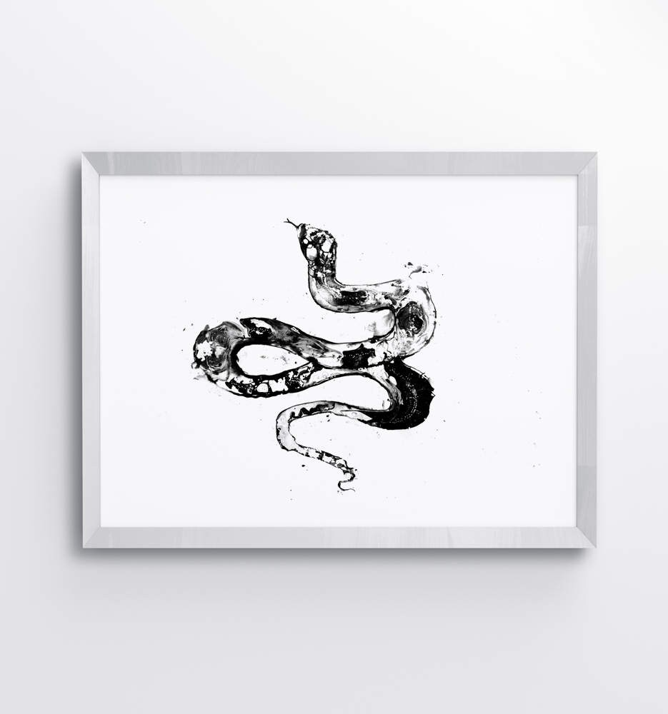 Ink Snake Snake Art Animal Art Print Snake Print Black and | Etsy