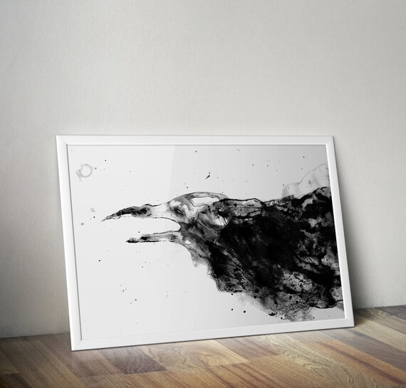 Raven decor Animal Art Crow Print Art Print Ink Art Sad Bird Raven ...