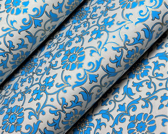 2 Sheets Italian Blue Star Flower Floral Print Paper Carta Varese Italy ...
