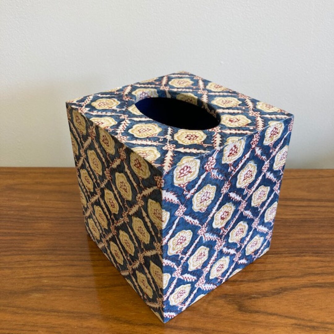 TM Tissue Box in Ella Indigo Fabric - Etsy