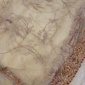 CREAM NET Shawl, Beautiful Net Embroidered Dupatta, Heavy Gold ...