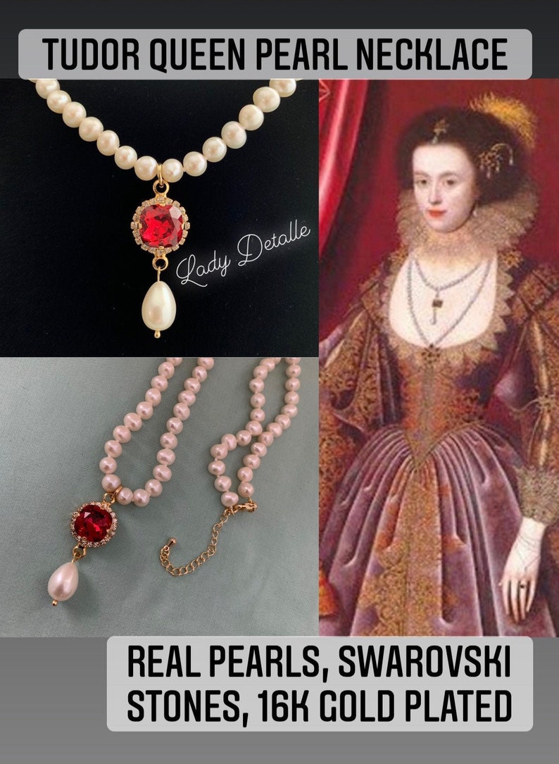 TUDOR Queen PEARL Necklace, 16k Gold Historic Reproduction Tudor Queen ...