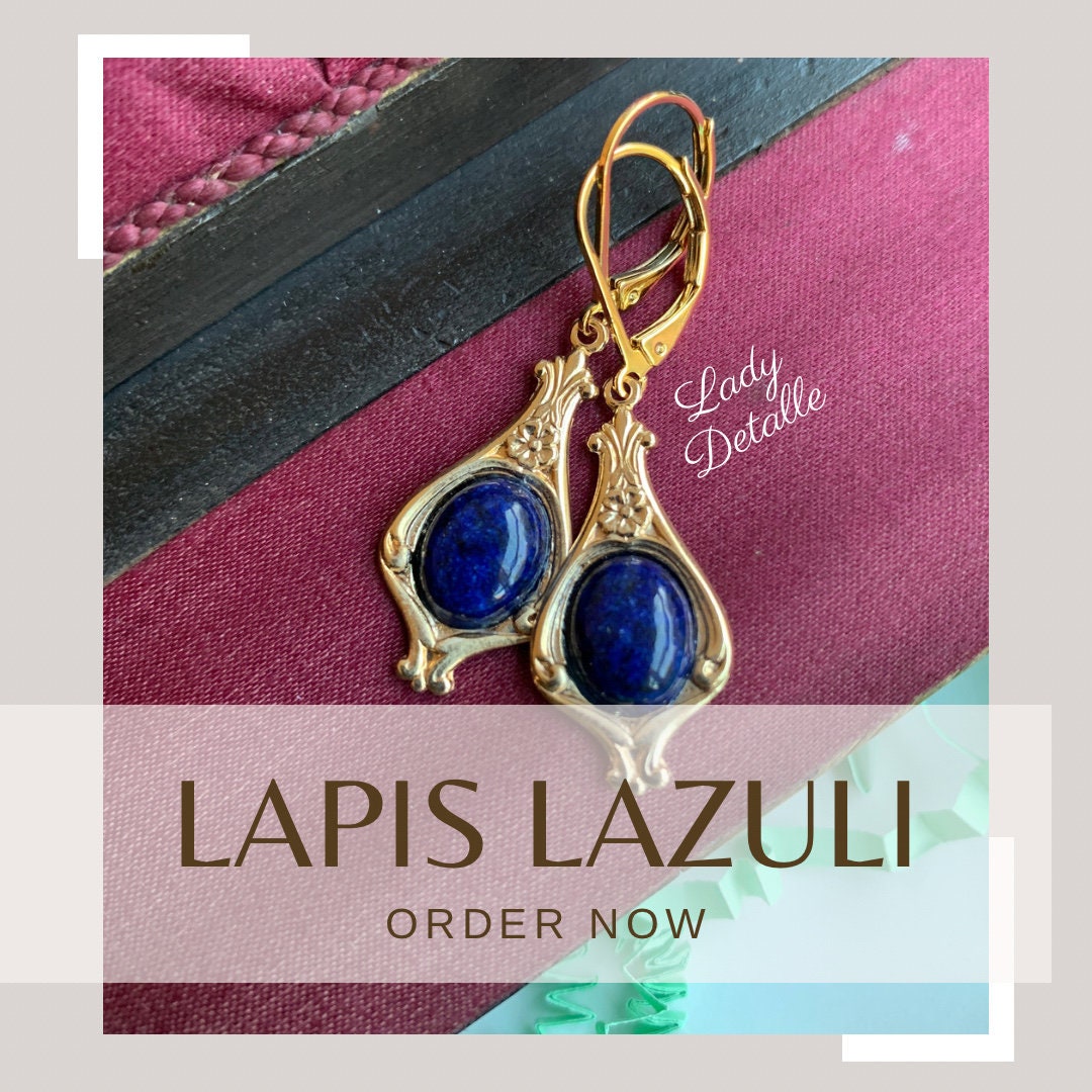 Tiny Real LAPIS LAZULI Edwardian Earrings, Historic Reproduction ...