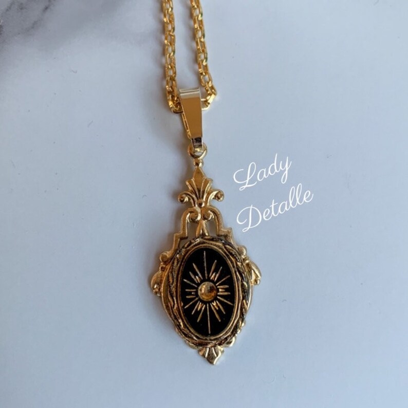 Victorian SUN Intaglio Necklace Gold and Black Intaglio 16k - Etsy