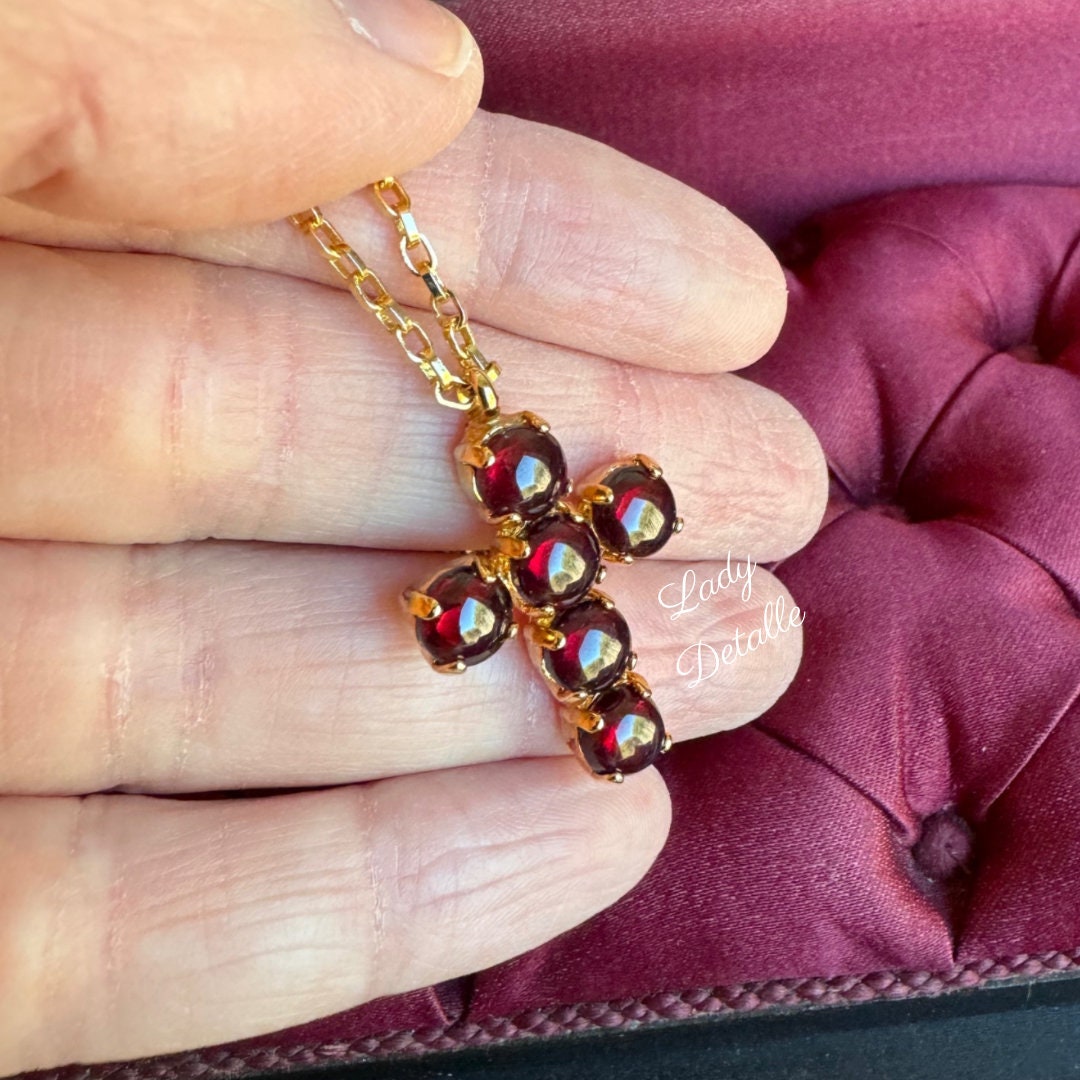 Garnet cross necklace gold store