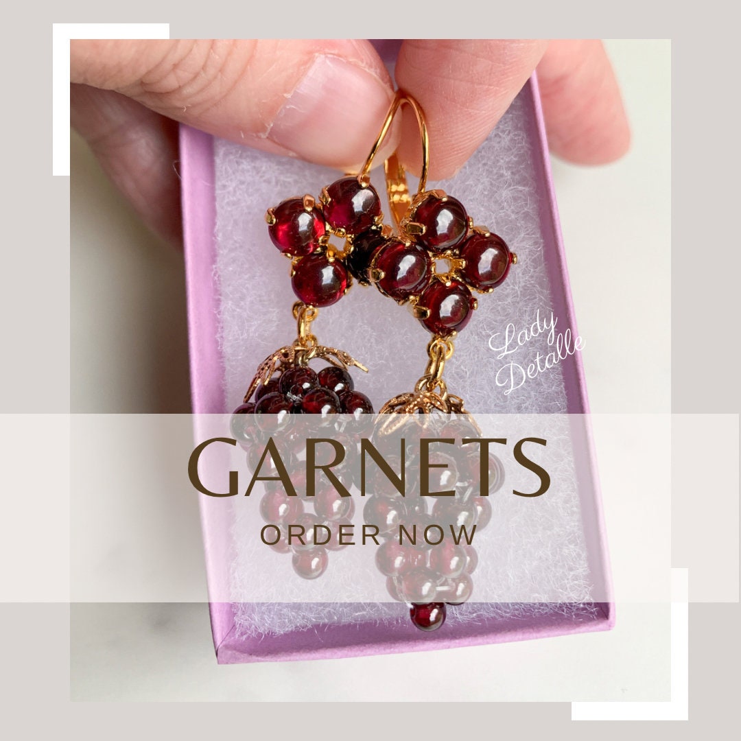 Fancy Garnet GRAPE 16k Gold Earrings by Lady Detalle, Reproduction ...