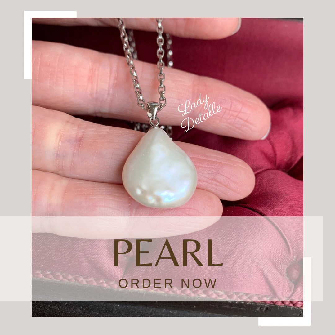 Huge TEARDROP Pearl STERLING Necklace, 925 Sterling Silver, Luster Huge ...