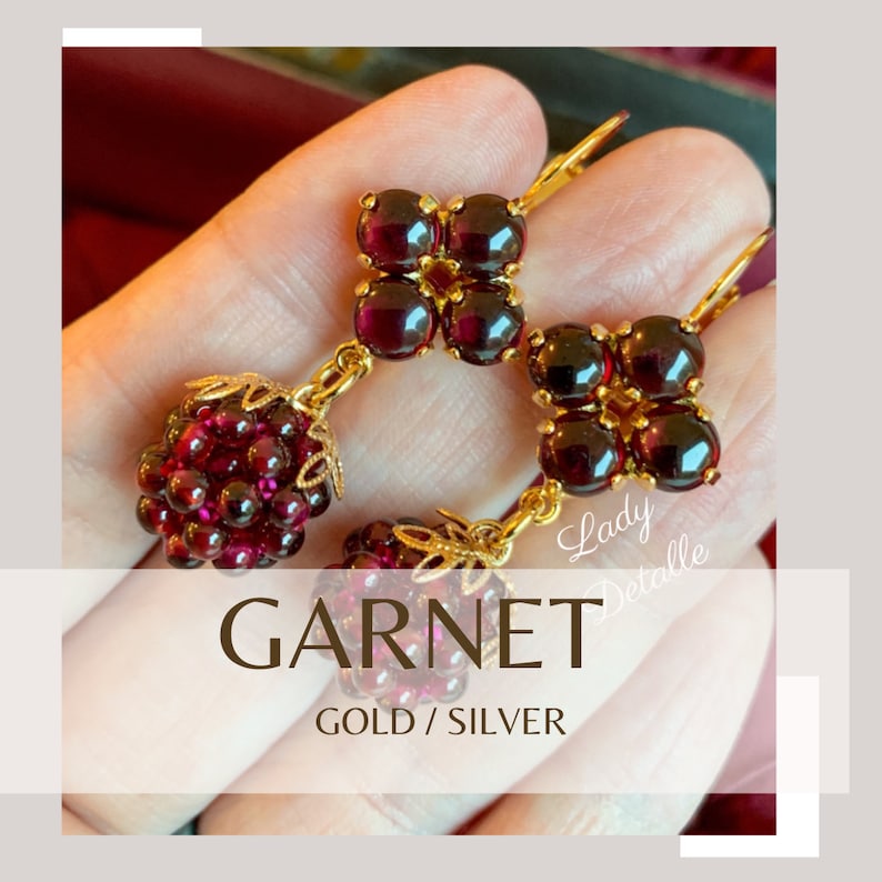 Fancy Garnet BERRY 16k Gold Earrings by Lady Detalle, Reproduction ...