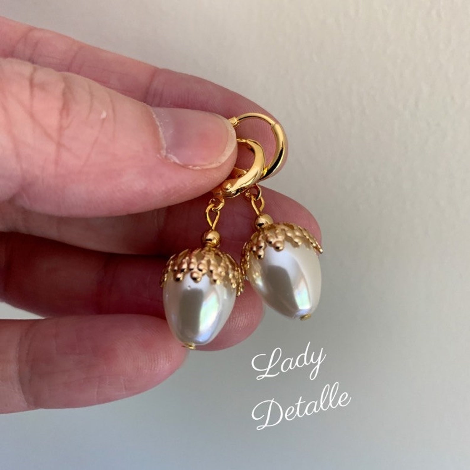 Gold PEARL Acorn 1850s Earrings Faux Pearls Reproduction Mid - Etsy