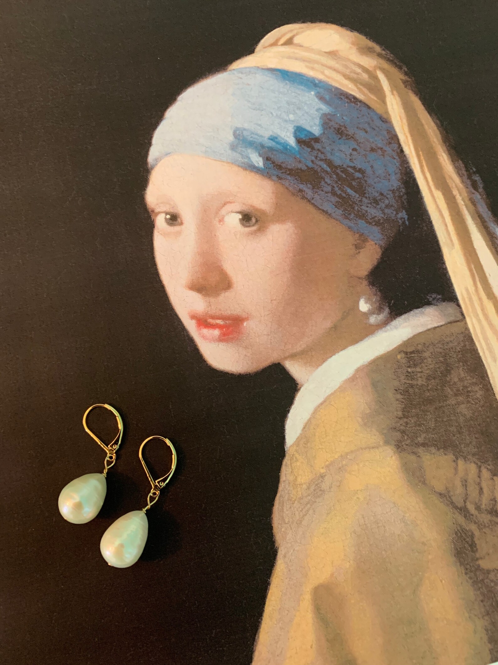 16k Gold Girl With a PEARL Earrings PAIR Large Real Teardrop - Etsy