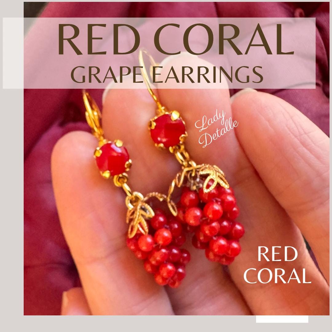 Fancy Tiny Red or Pink CORAL Grape Earrings, GEORGIAN Reproduction 18th ...