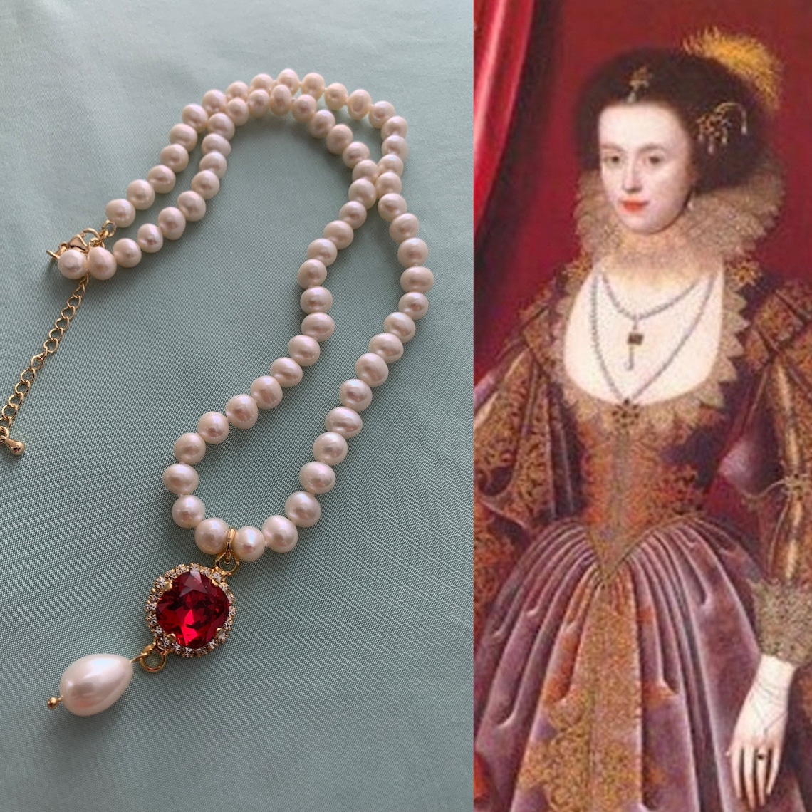 TUDOR Queen PEARL Necklace 16k gold plated Historic | Etsy