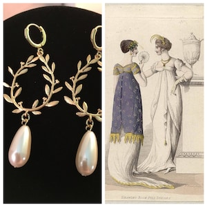 16K Gold WREATH Pearl Earrings, Vintage Faux Pearls, Gold Plated Brass ...