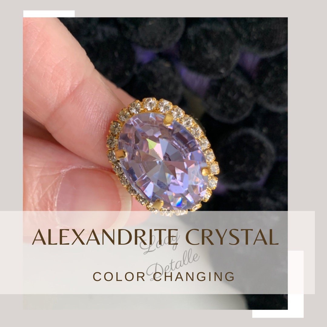 Large ALEXANDRITE Crystal Ring, Sparkle Purple Blue Color Changing Gold ...