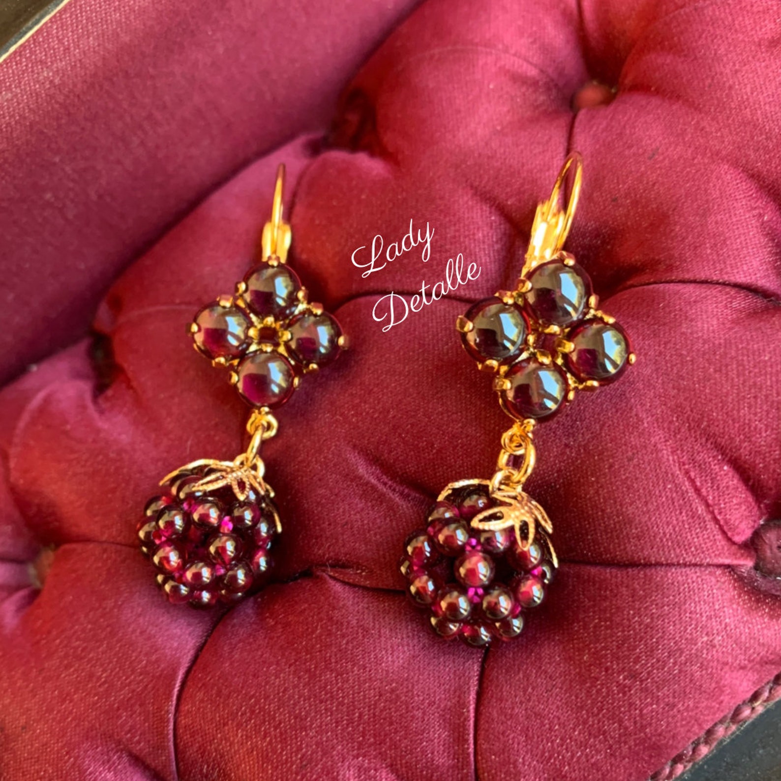 Fancy Garnet BERRY 16k Gold Earrings by Lady Detalle, Reproduction ...