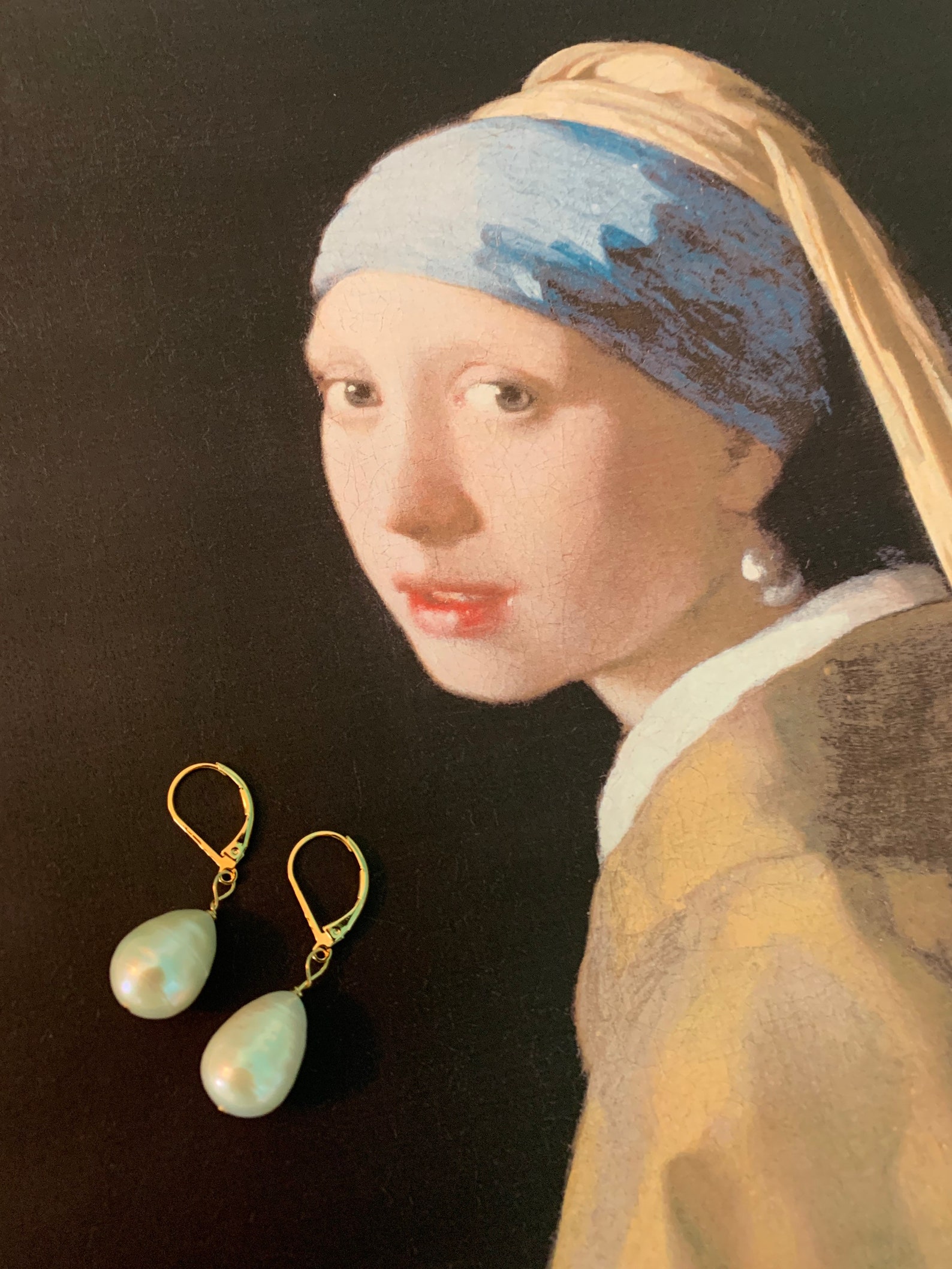 16k Gold Girl With a PEARL Earrings PAIR Large Real Teardrop - Etsy