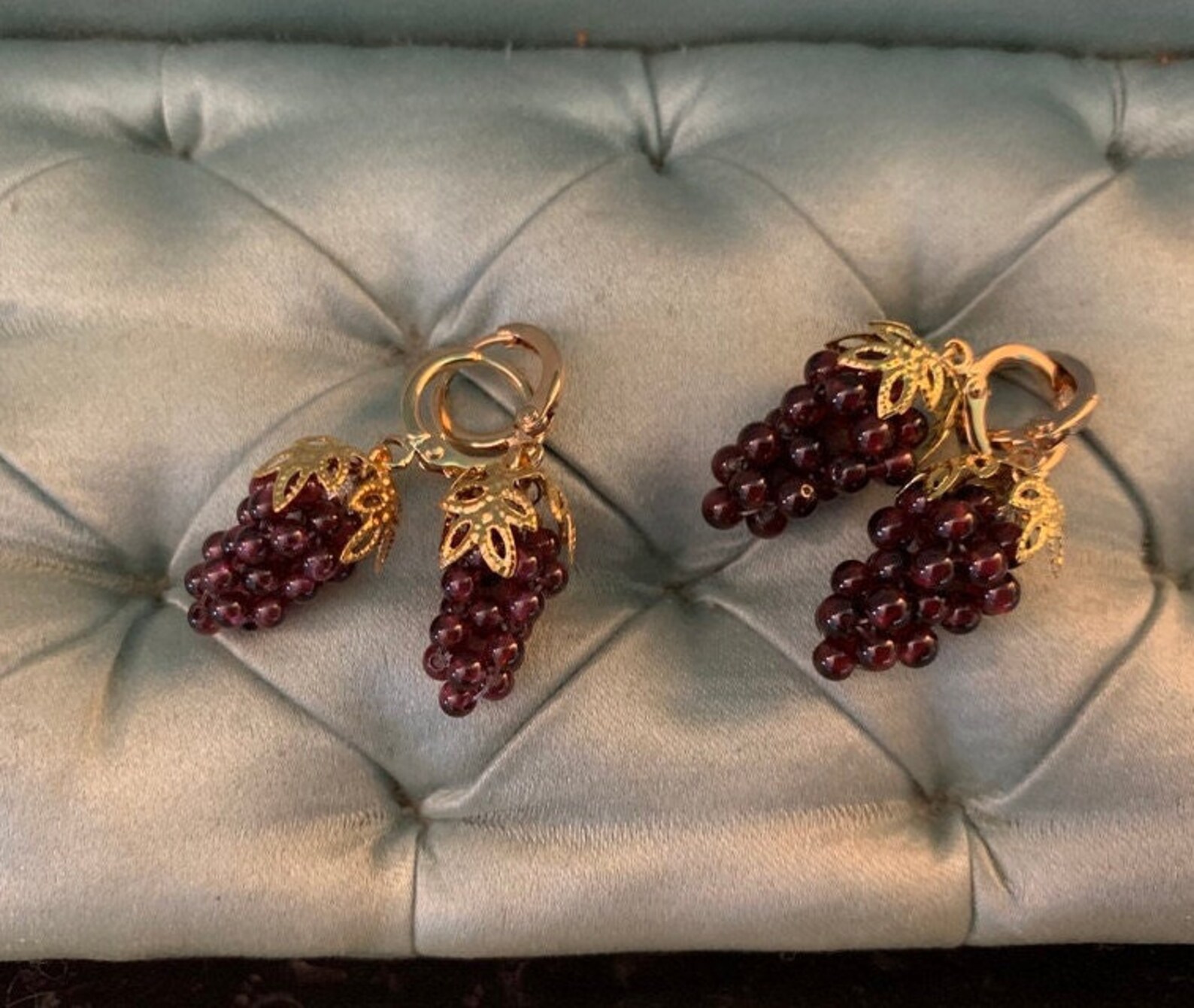 Tiny Grape Cluster GARNET 16K GOLD Earrings Pair of - Etsy